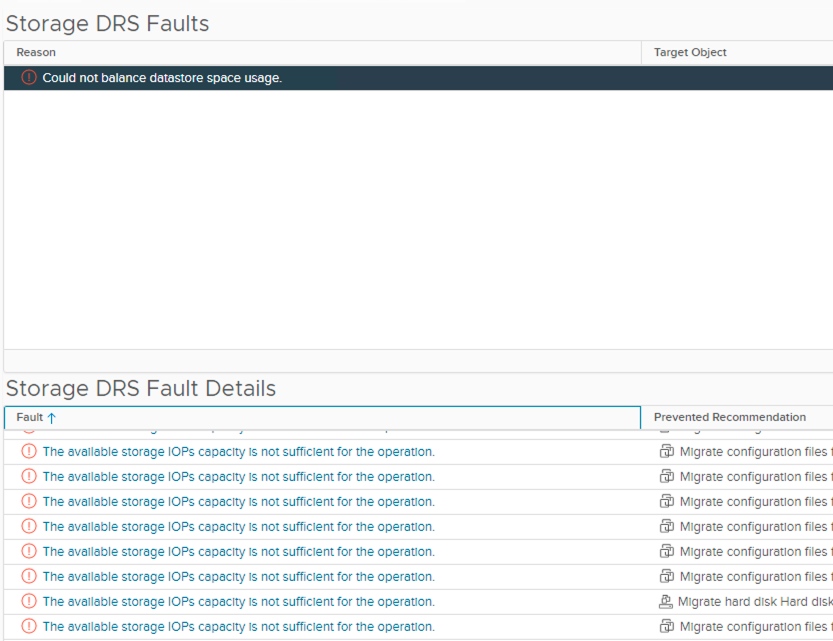 The available storage IOPs capacity is not sufficient for the operation ...